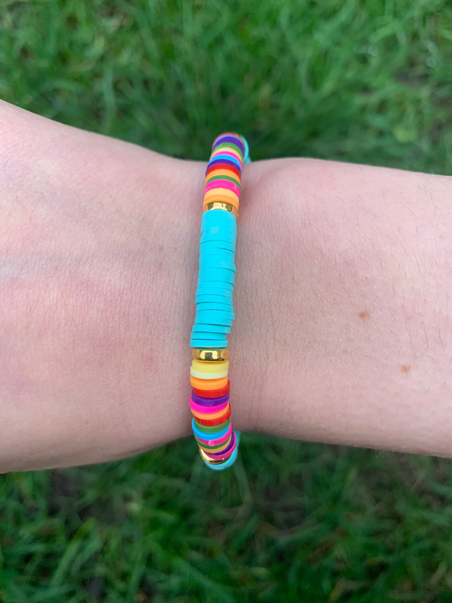 Handmade Blue and Colourful Clay Bead Bracelet (elastic) - Etsy