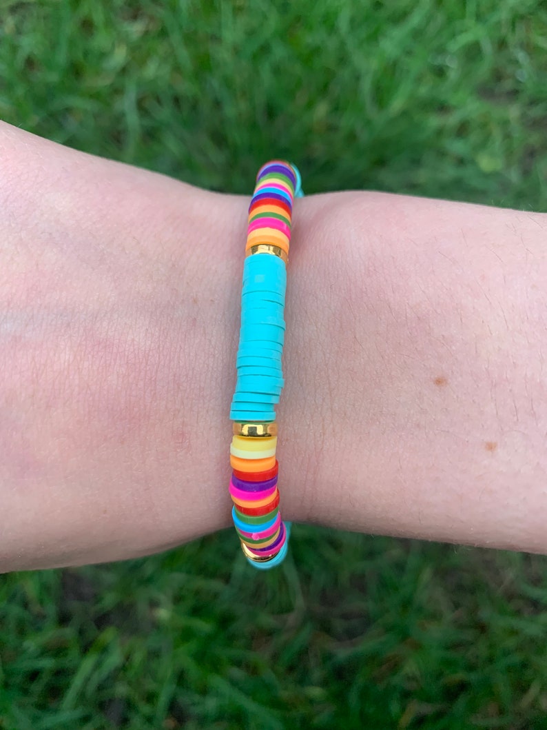 Handmade Blue and Colourful Clay Bead Bracelet (elastic) - Etsy