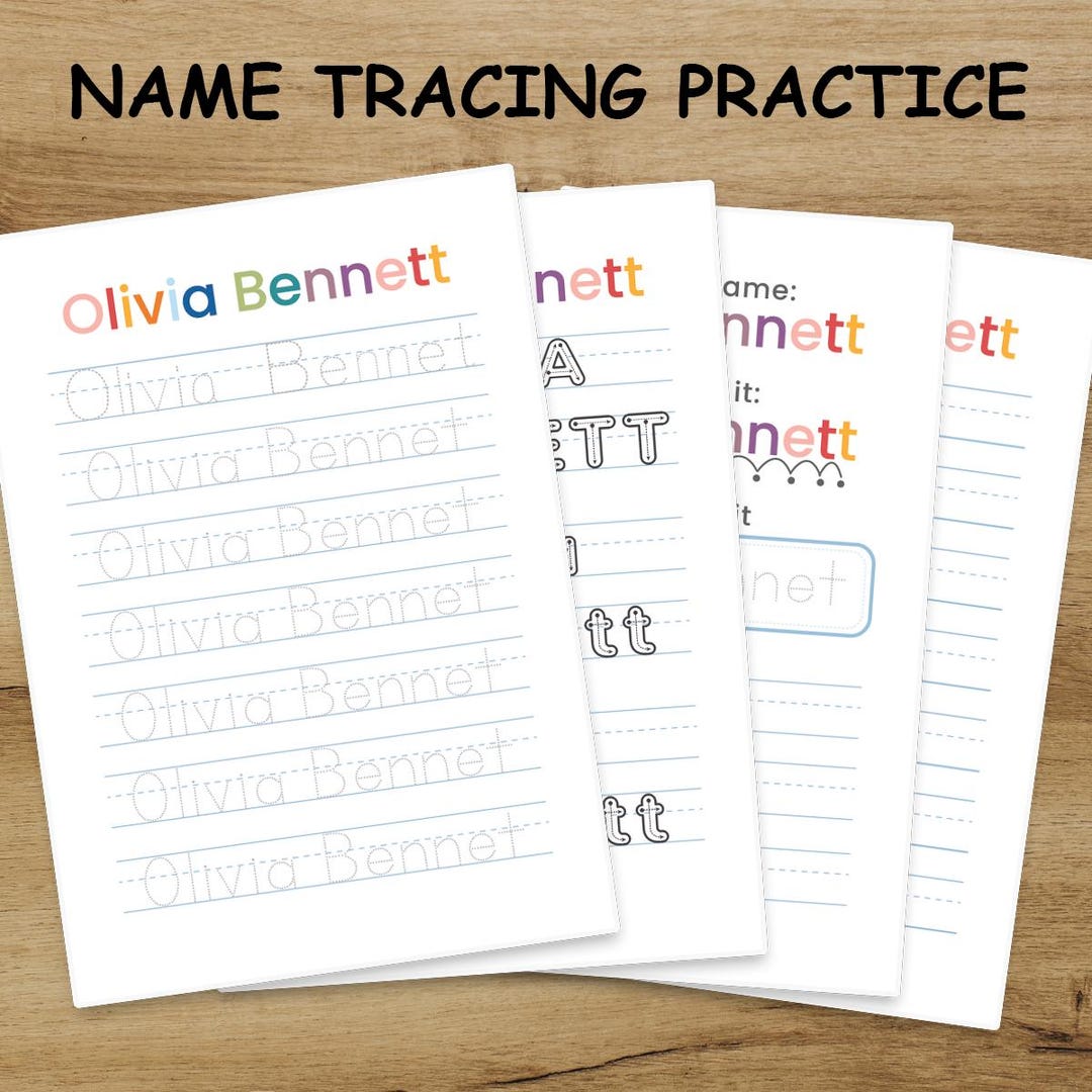 Custom Name Tracing Worksheets, Set of 4 Handwriting Practice ...