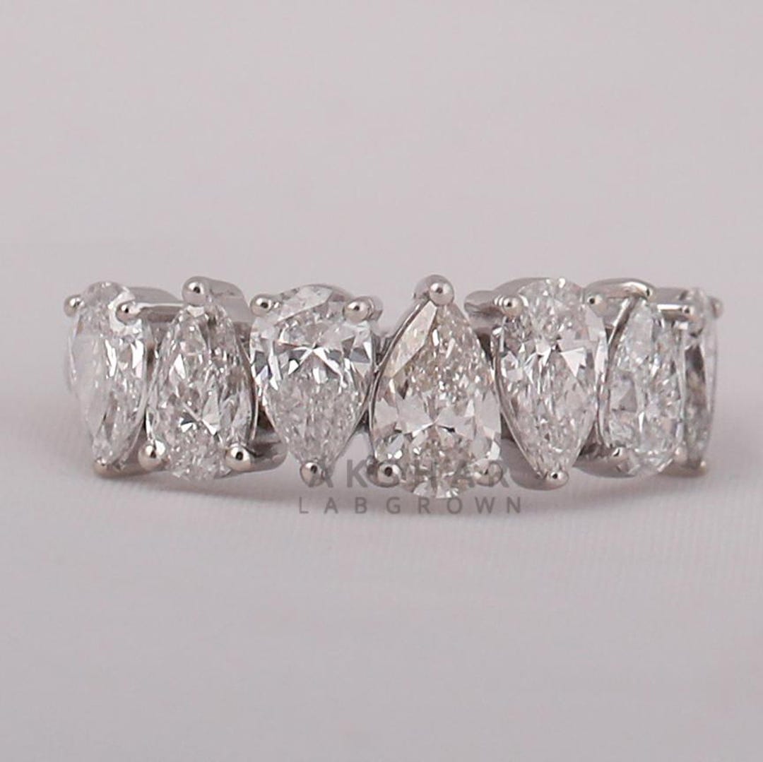 Pear Shape Half Eternity Diamond Band 14k Solid Gold / Stackable Ring ...