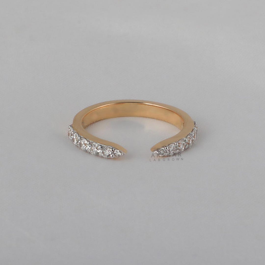 Diamond Wedding Band Open Gap Ring Half Eternity Lab Grown Ring Unique ...