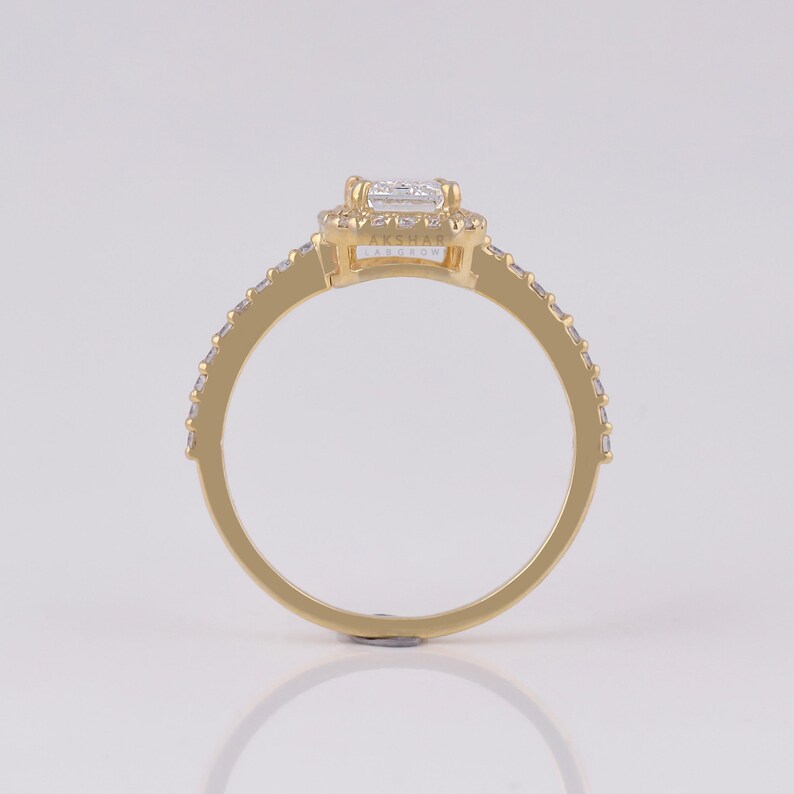 Emerald Lab Grown Diamond Ring Emerald Shaped Halo Engagement Ring ...