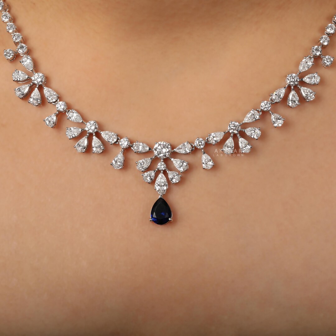 Cluster Bridal Set, Bridal Jewelry Set, White Gold Necklace & Earring ...