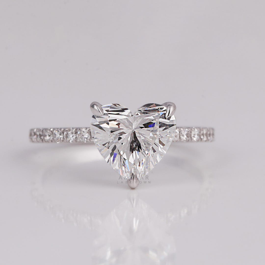 Lab Diamond Love Heart Ring, Pave Lab Diamond Heart Ring, 14k Solid ...