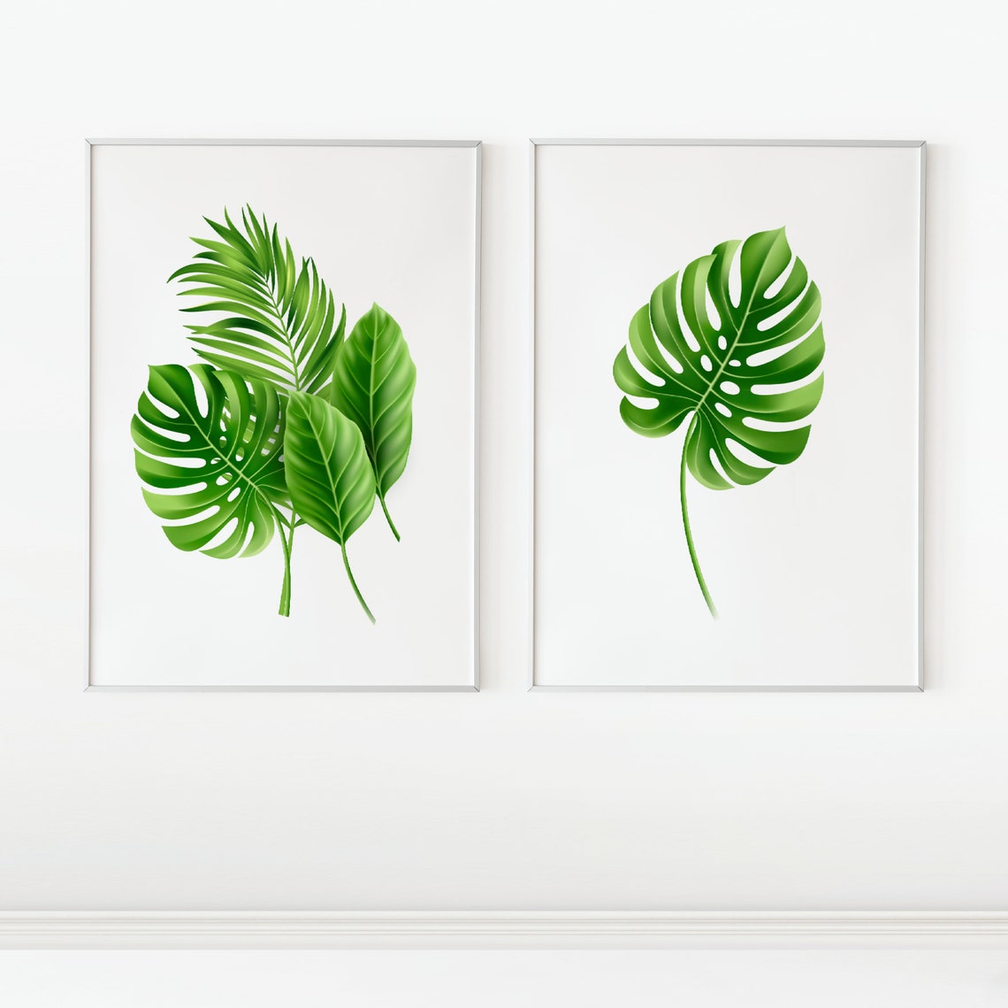 Monstera Palm Leaves Printable Art Set Downloadable Wall - Etsy
