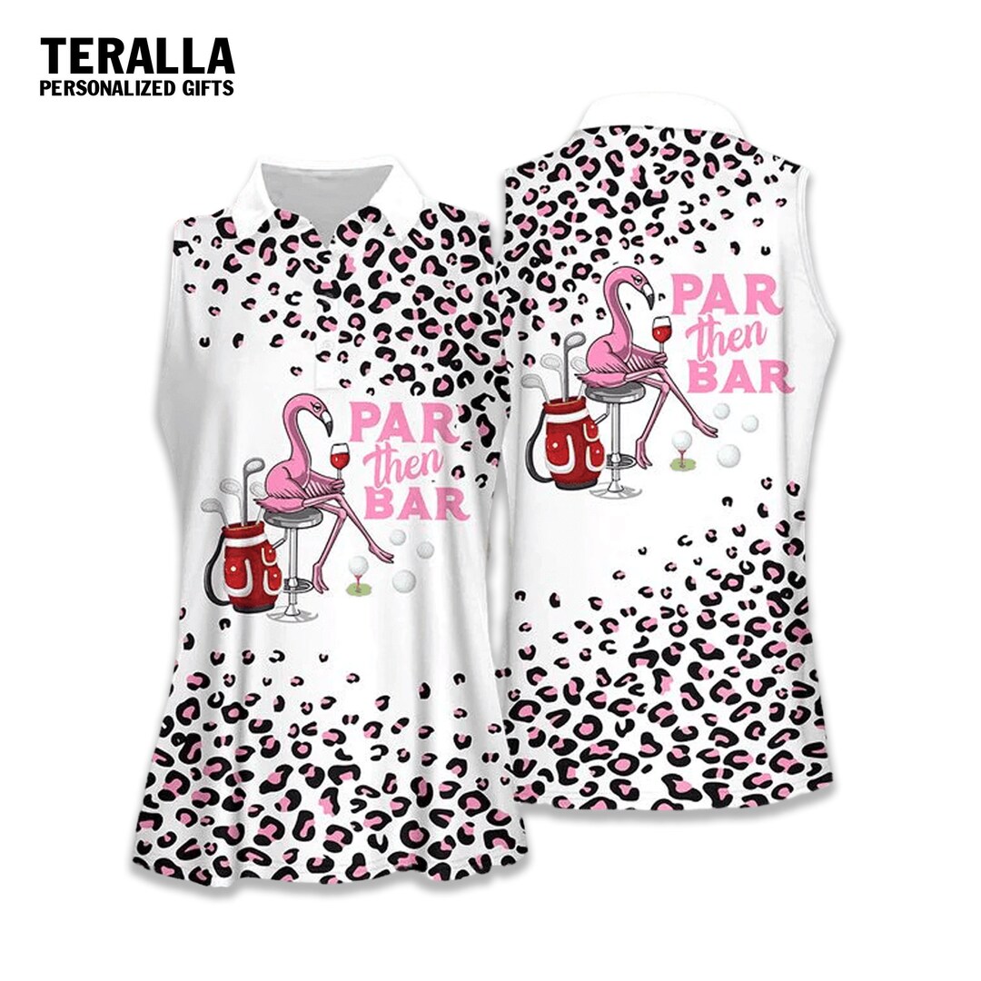 Par Then Bar Pink Leopard Flamingo Short Sleeve, Sleeveless Polo Shirt ...
