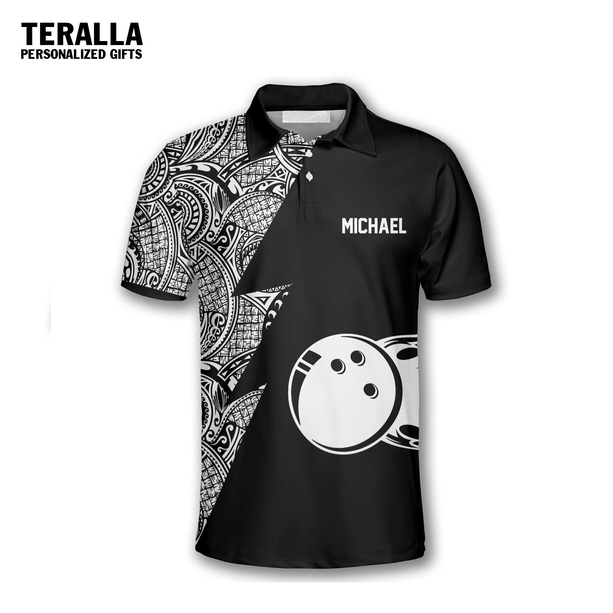 Custom Name, Team Bowling Lighting Parttern Tribal Bowling Polo Shirt ...