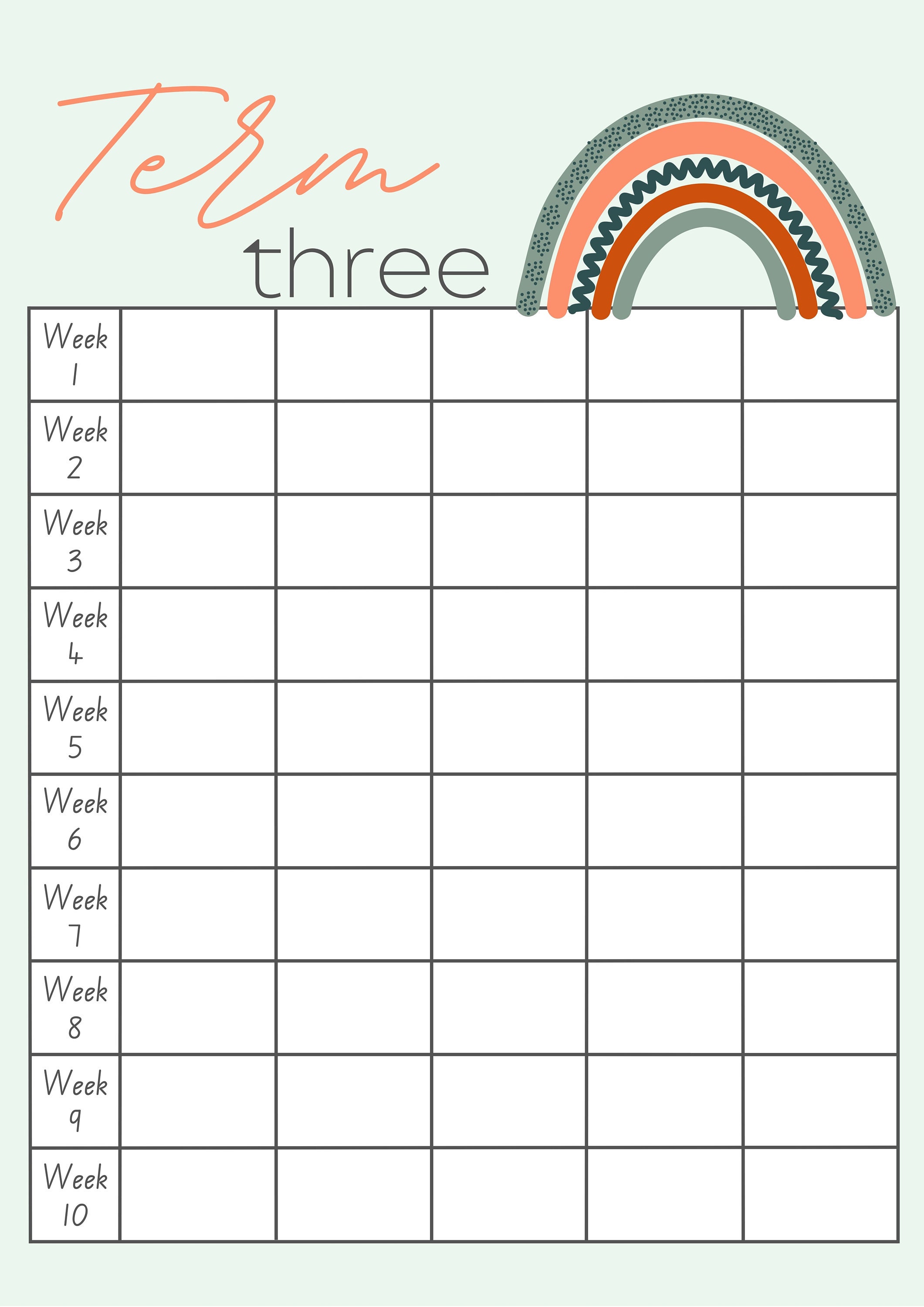 Boho Rainbow: Term Planner Poster for All Australian State Fonts Peach ...