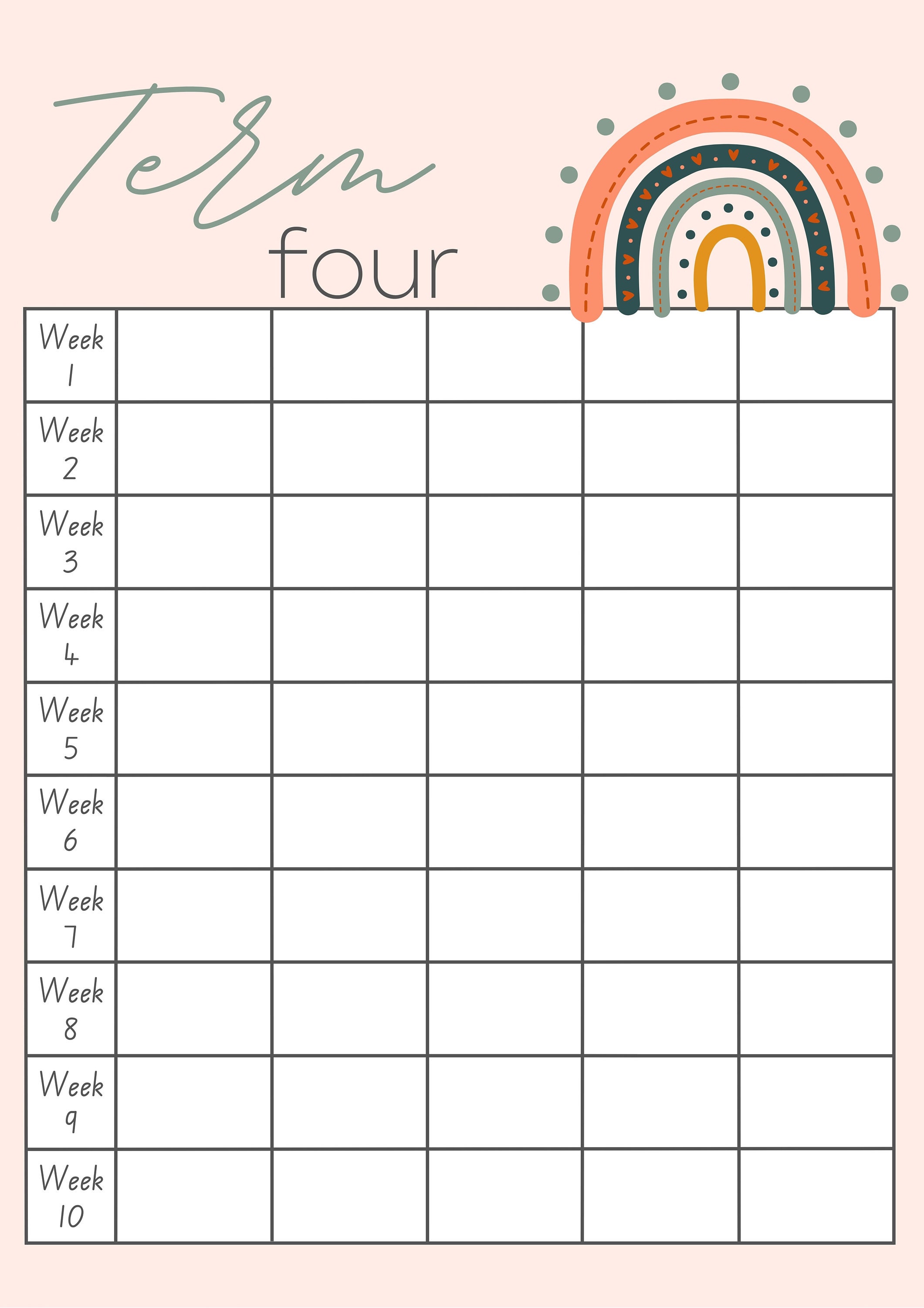 Boho Rainbow: Term Planner Poster for All Australian State Fonts Peach ...