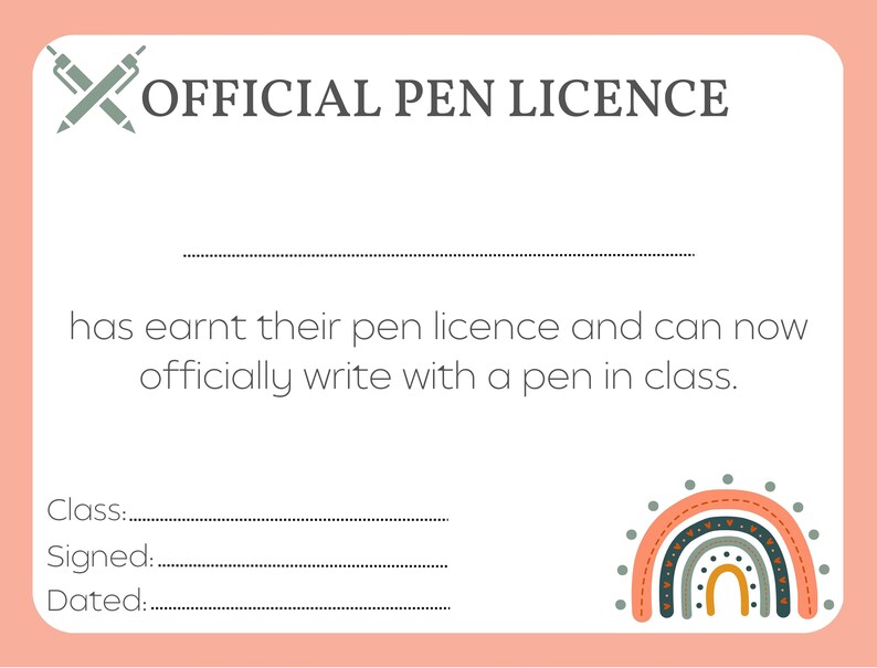 EDITABLE: Pen Licence - Peach & Sage - Etsy