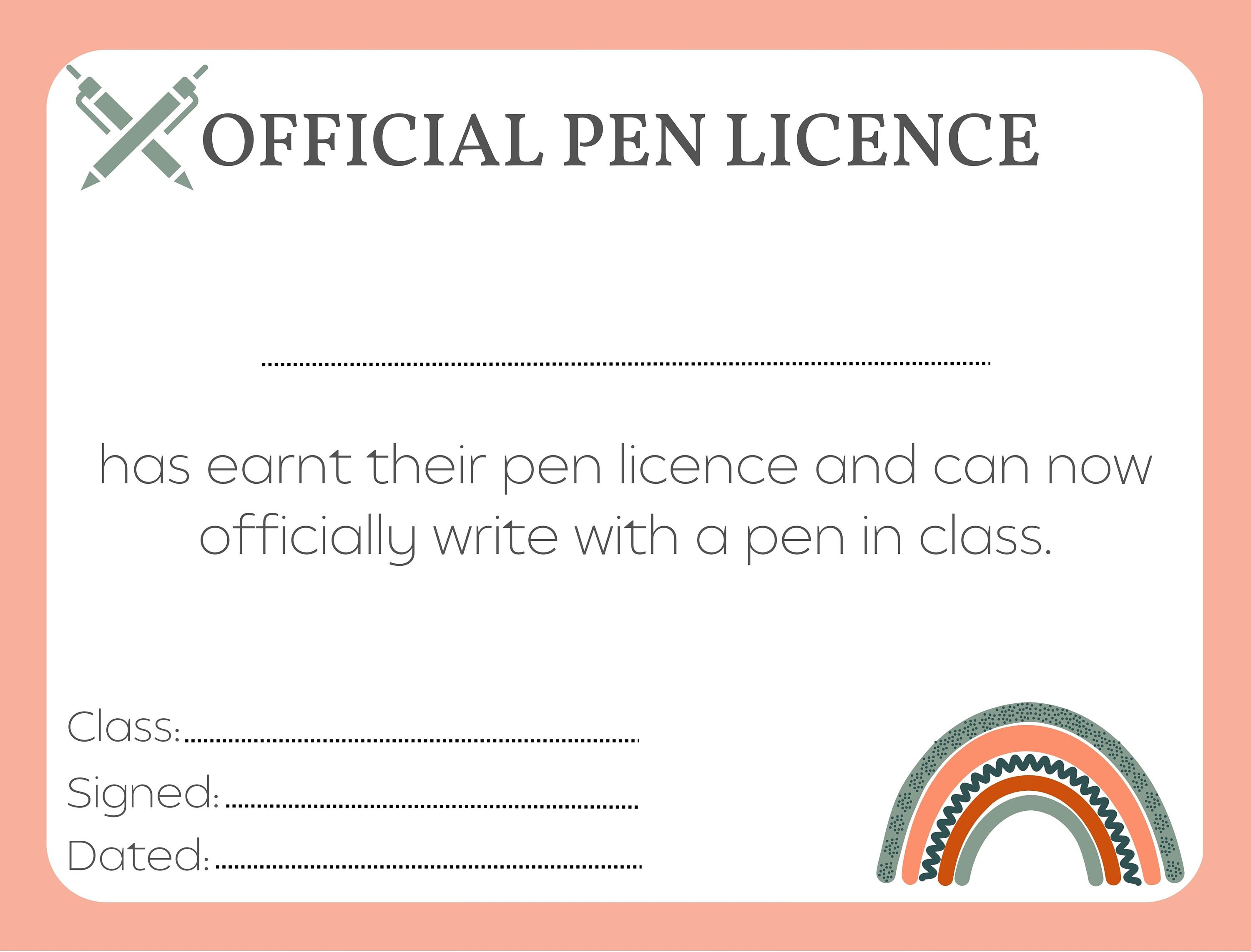 EDITABLE: Pen Licence - Peach & Sage - Etsy