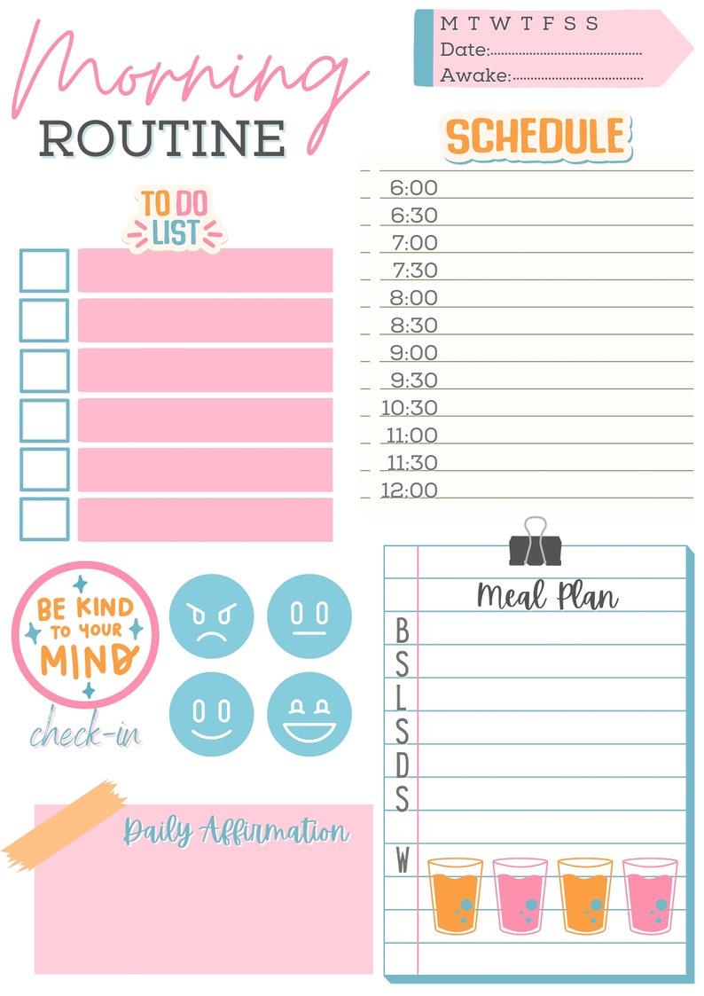 Pastel Design Daily Routine Chart Morning, Afternoon & Night - Etsy