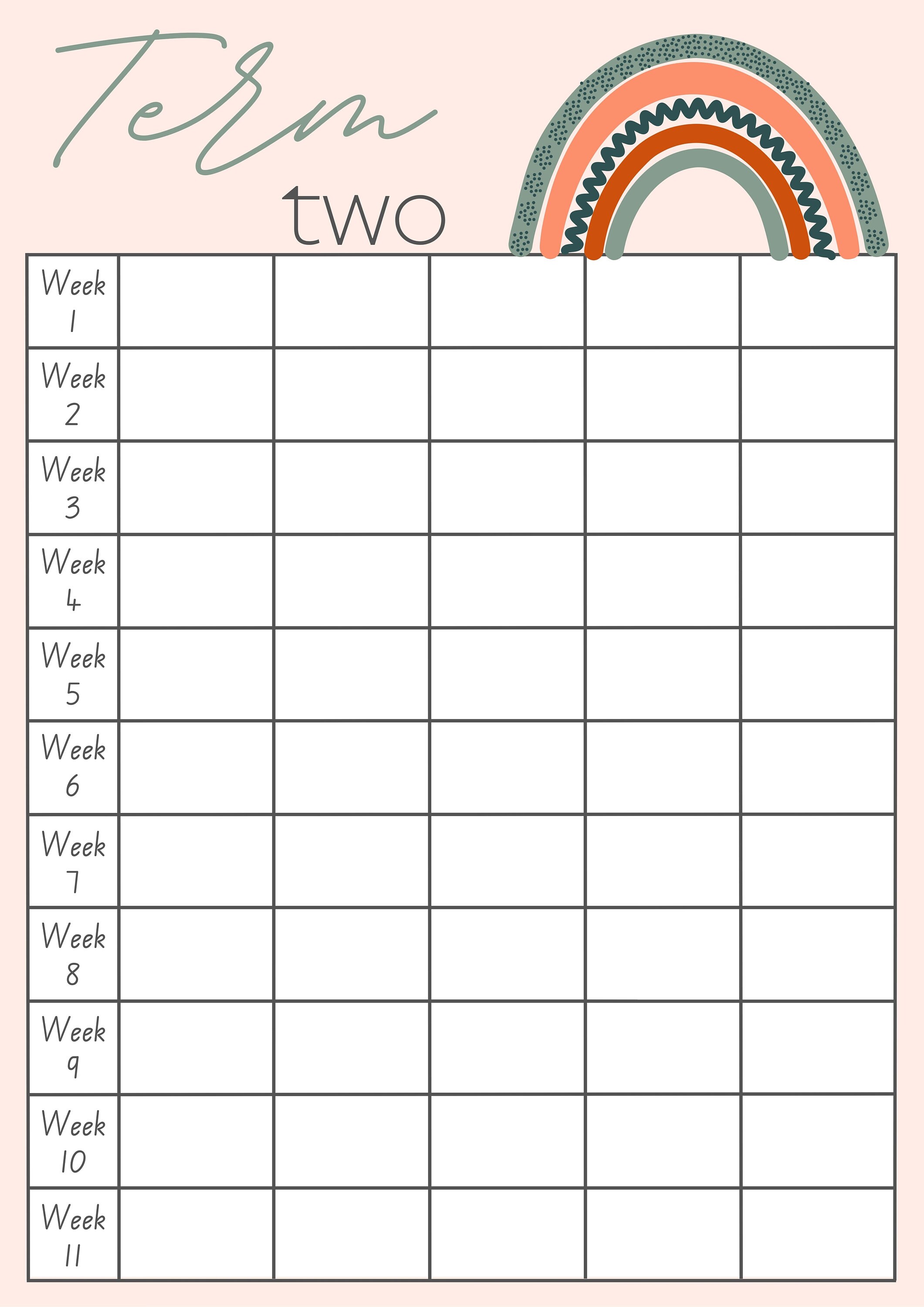 Boho Rainbow: Term Planner Poster for All Australian State Fonts Peach ...