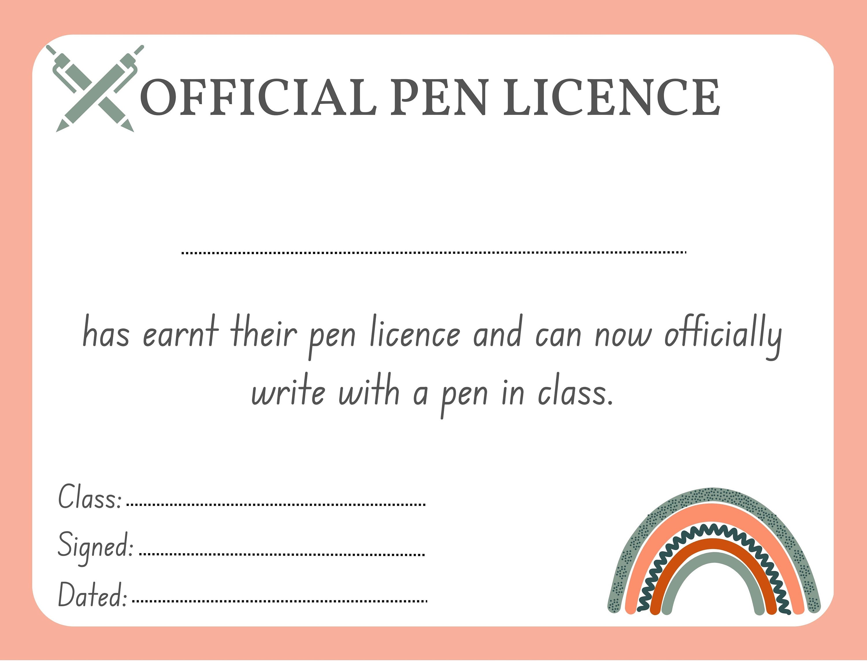 Pen Licence Certificate Template