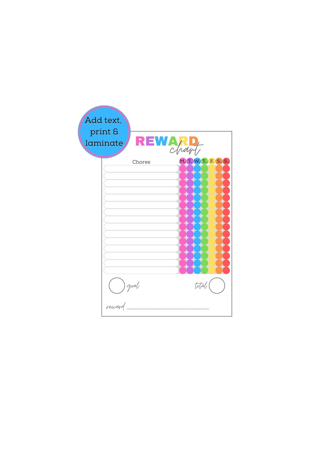 EDITABLE: Rewards Chart for Ages 4-18 Years - 8 Colours - Etsy