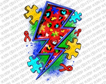Autism Lightning Bolt Png Sublimation Design Download Autism - Etsy