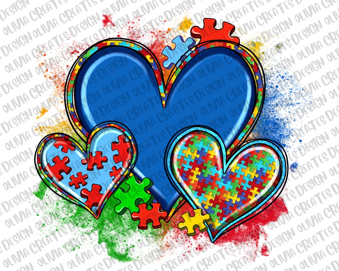Autism Hearts Png Sublimation Design Download, Autism Awareness Png ...