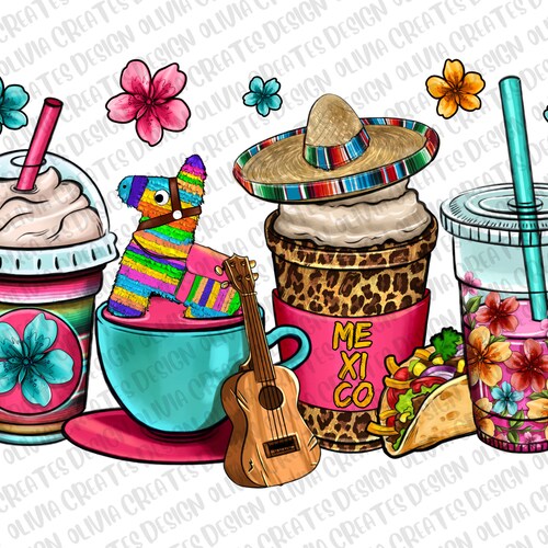 Mexican Coffee Cups Png Sublimation Design Download Mexican - Etsy