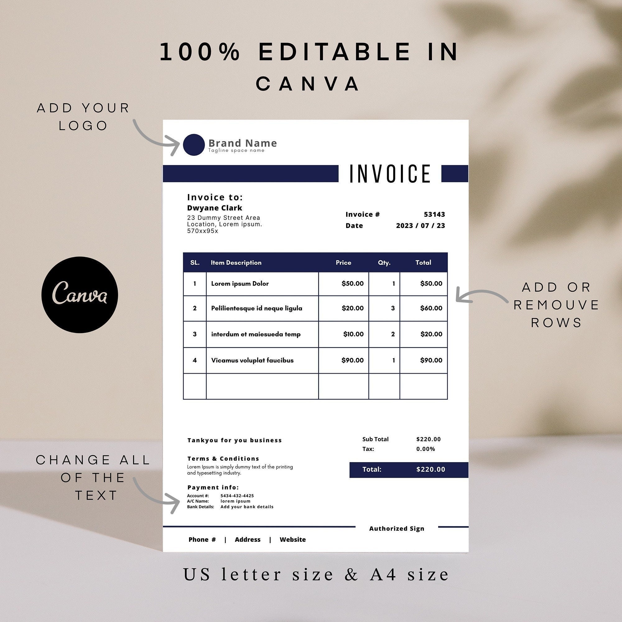 Professional Invoice Template CANVA - Etsy
