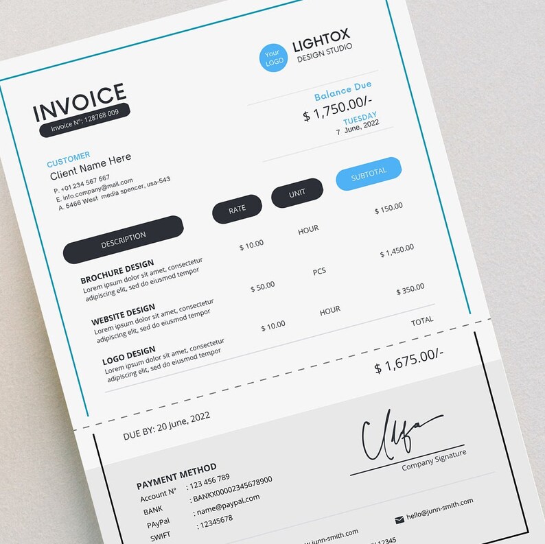 Modern Invoice Template Canva - Etsy