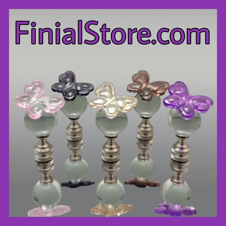 Beautiful Glass Butterfly Lamp Finials, 5 Color Choices With Nickel ...