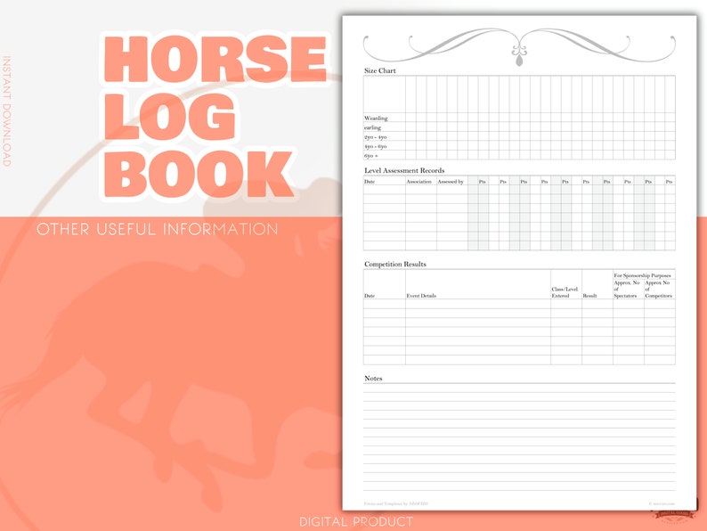 Printable Horse Records Book, Horse Stable Sheet Pack, Horse Stable ...