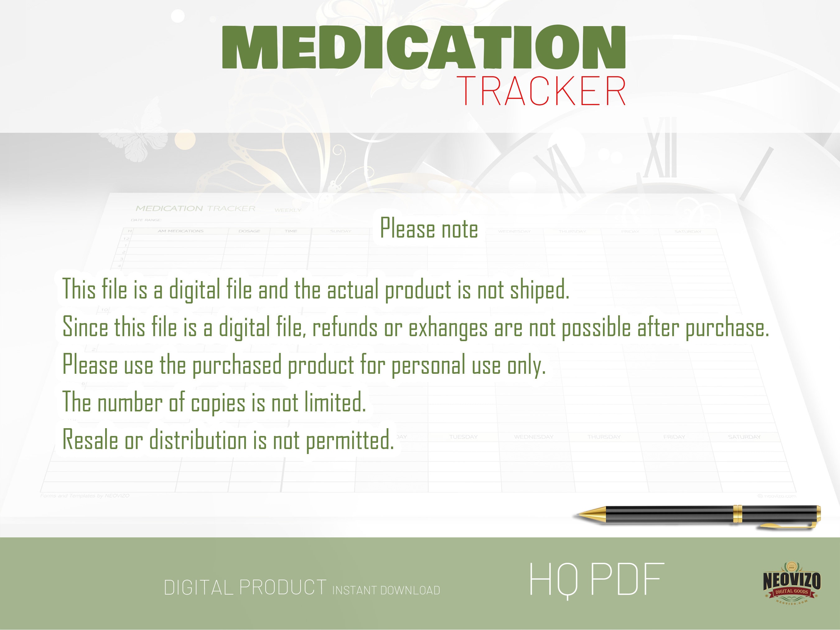 Medication Tracker, Daily Medical Tracker, Daily Medication Log, Pill ...