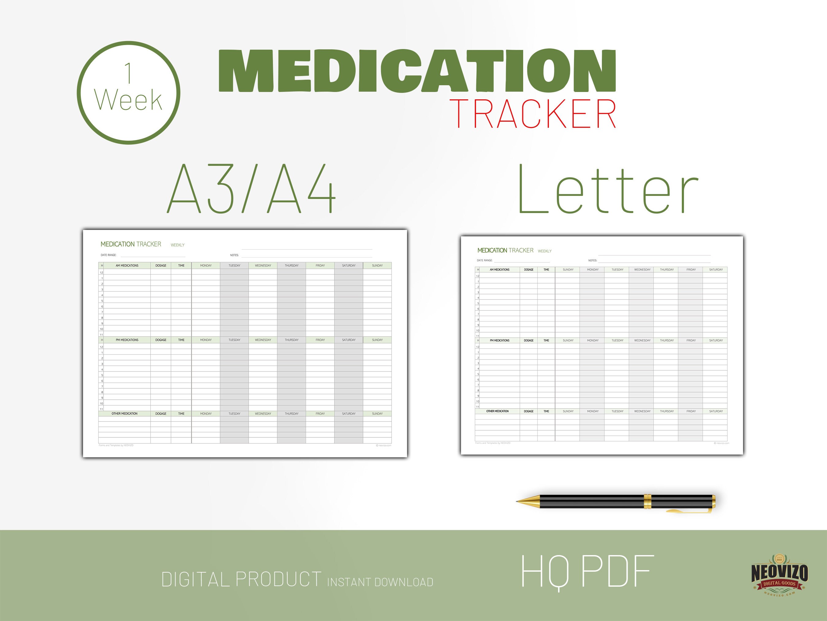 Medication Tracker, Daily Medical Tracker, Daily Medication Log, Pill ...
