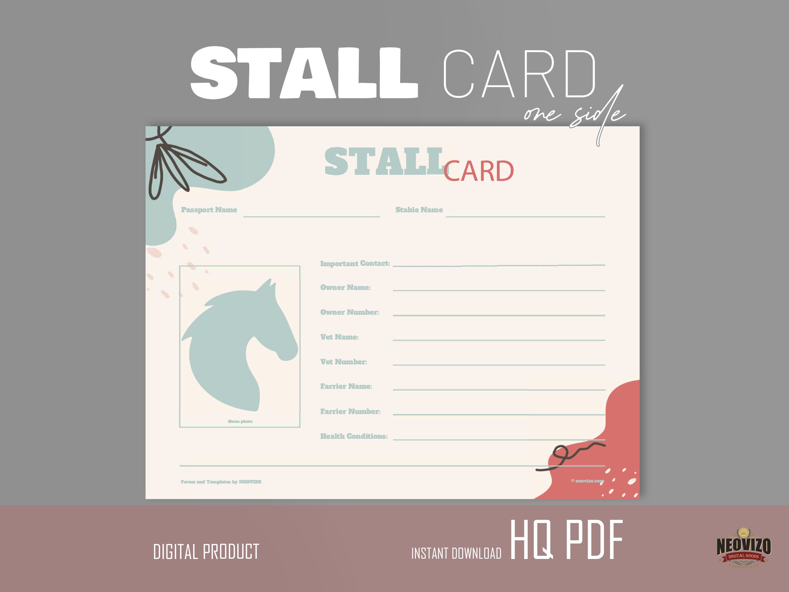 Horse Stall Card, Printable Horse Stable Card, Horse Husbandry ...