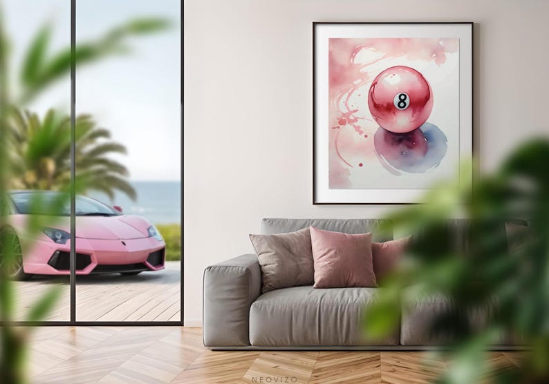 Wall Art A Pink Vintage Magic 8 Ball in Watercolors Prints for Living ...