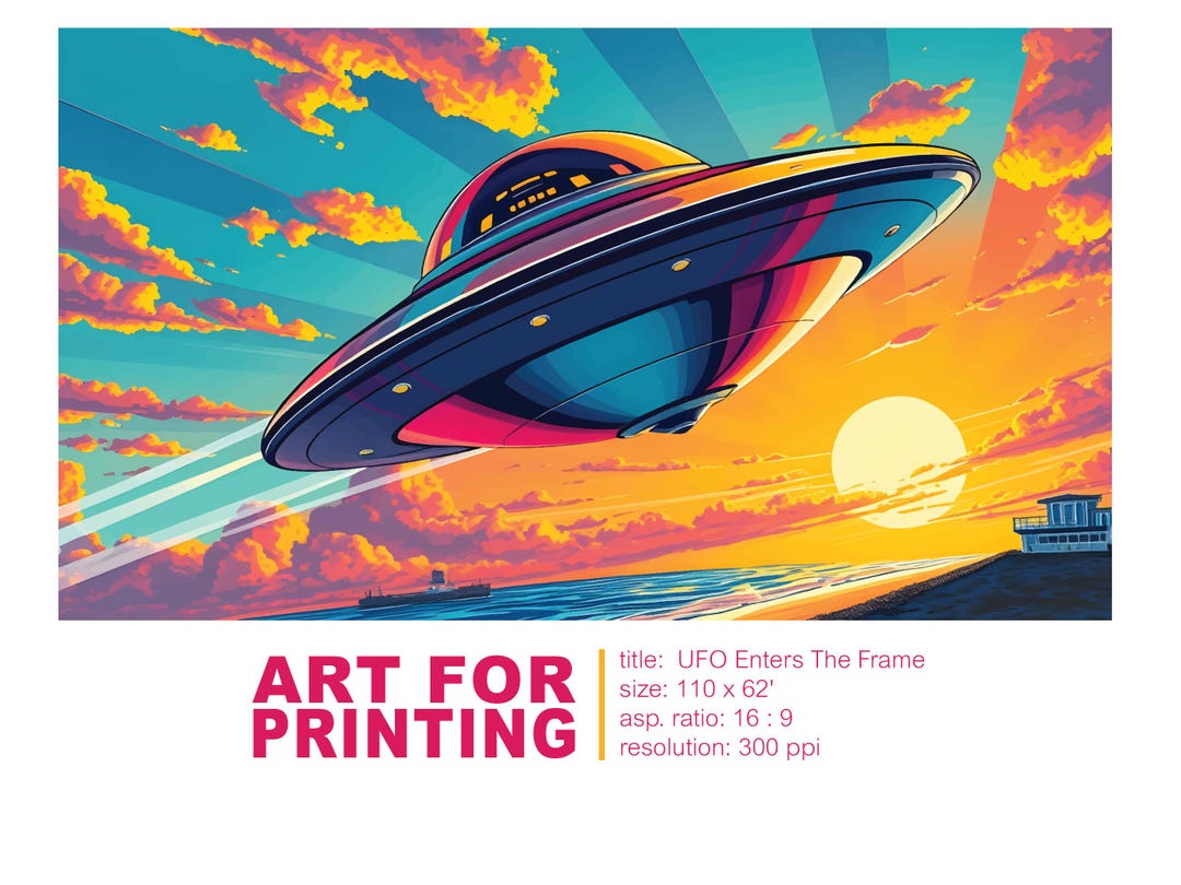 UFO Enters the Frame, UFO Desert Print Pink, UFO Bathroom Wall Art, Ufo ...