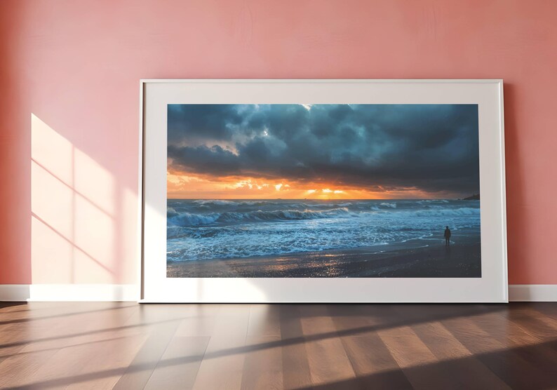 Sunset at the Beach Golden Hour, Sea Art Print Bedroom Wall Decor ...