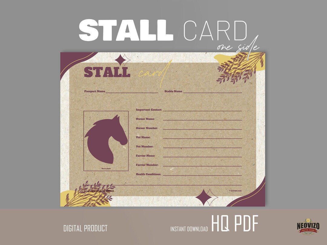 Stable Card, Horse Passport, Horse ID Card, Form for Recording the Most ...