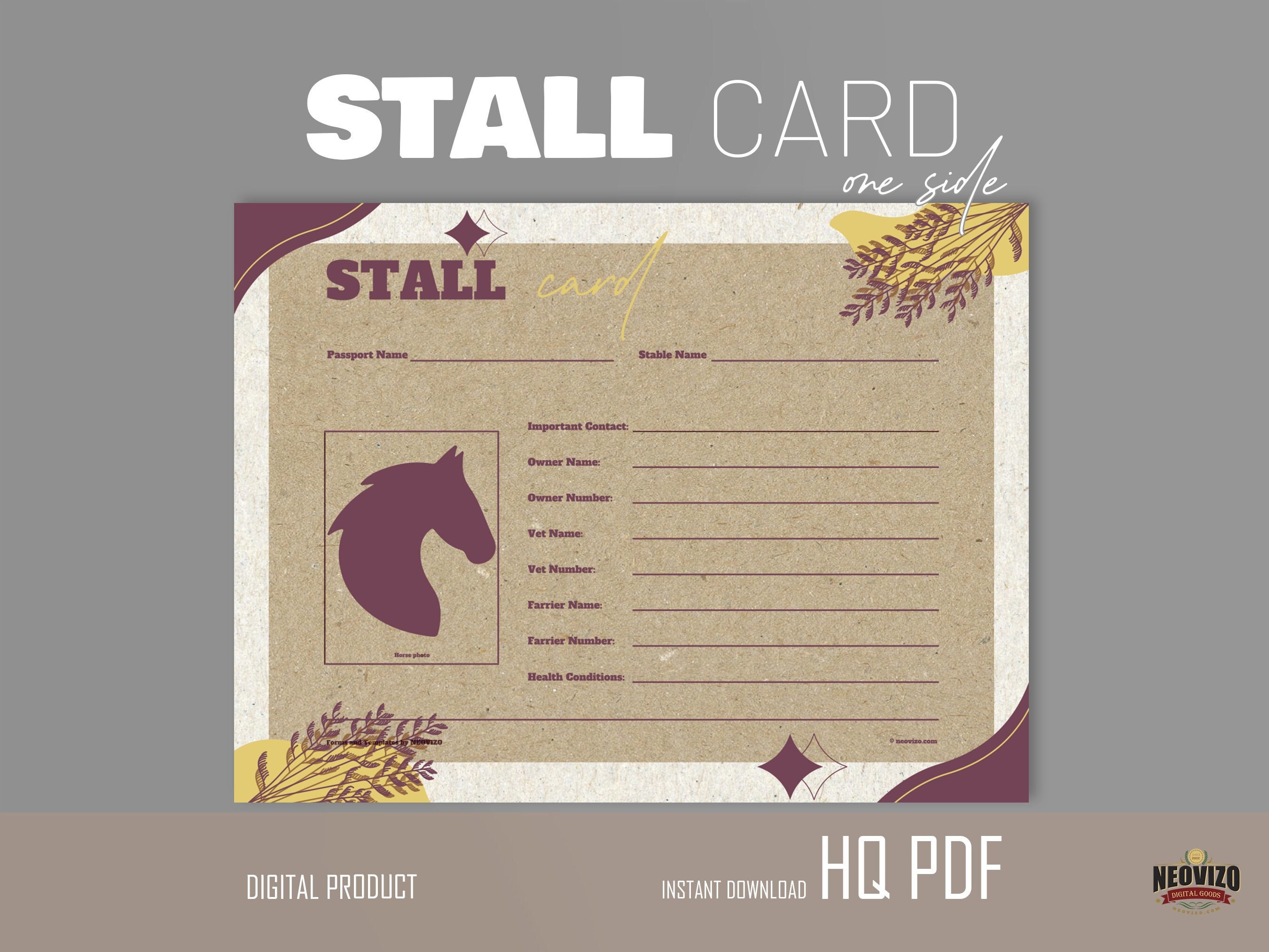 Stable Card, Horse Passport, Horse ID Card, Form for Recording the Most Important Information ...