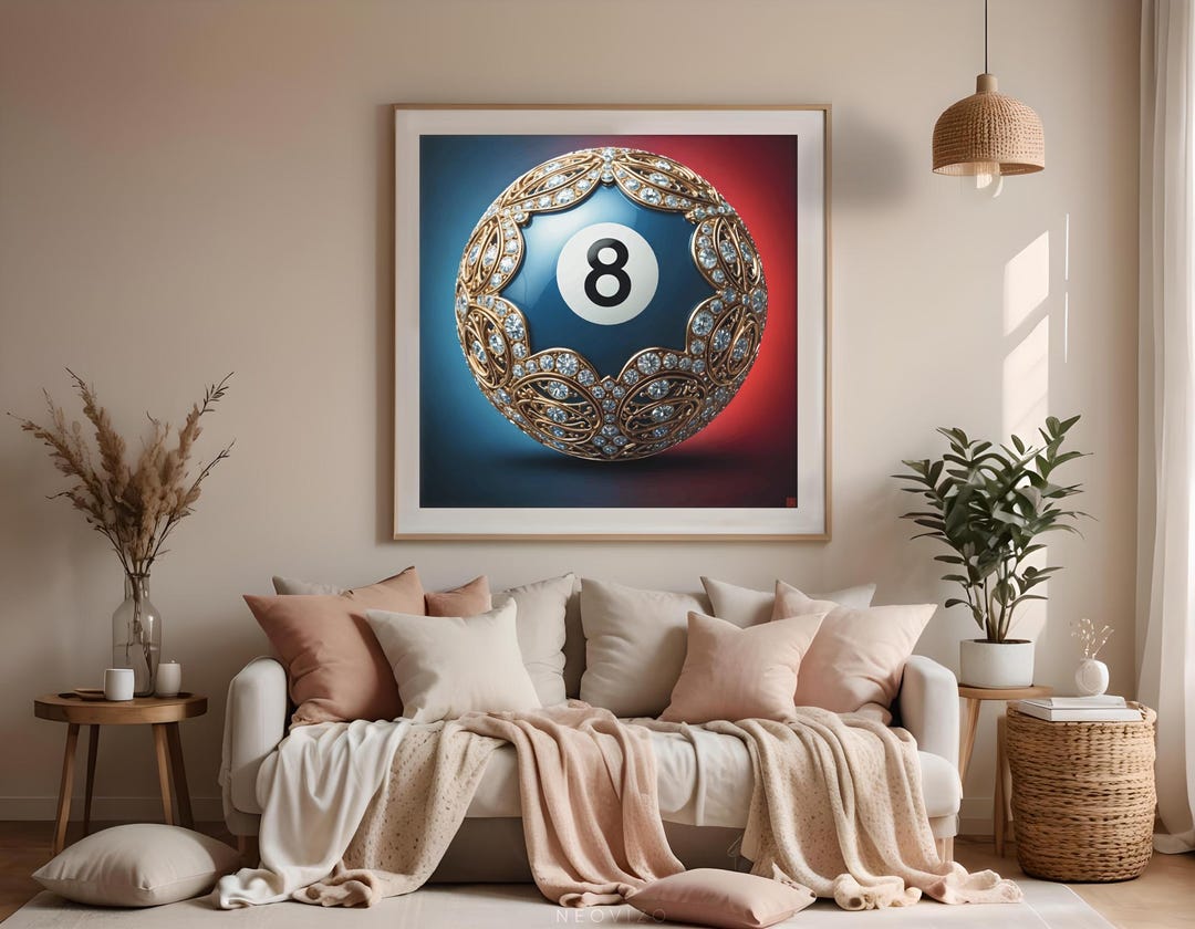 Wall Art Blue Magic 8 Ball Struck in Vintage Gold Decoration With ...