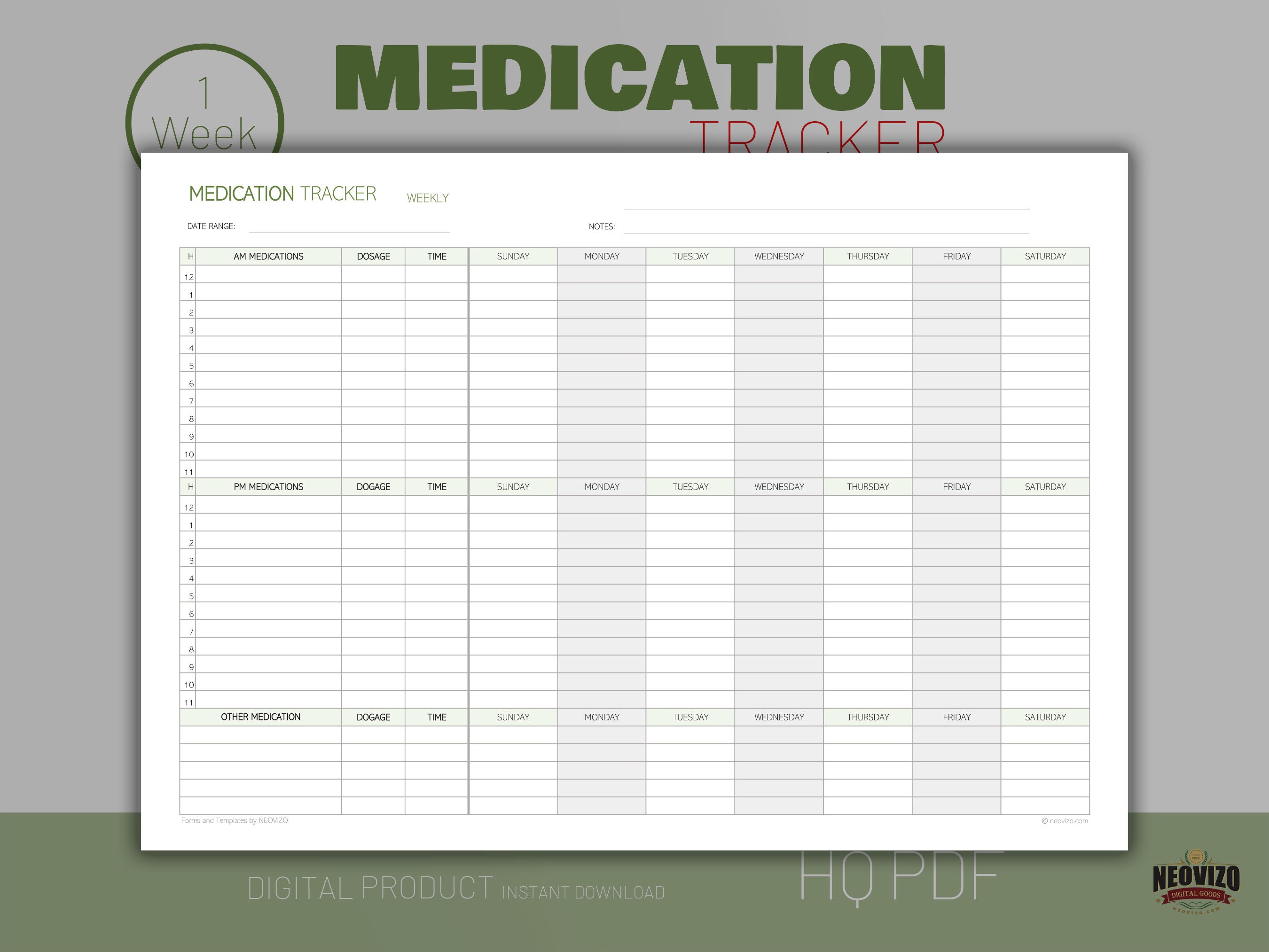 Medication Tracker, Daily Medical Tracker, Daily Medication Log, Pill ...