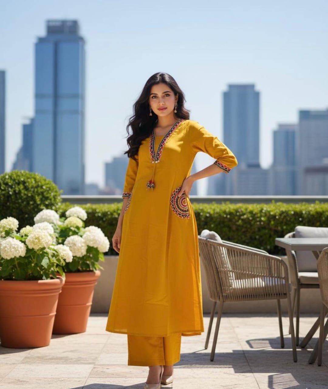 Designer Embroidered Cotton Kurta Palazzo Set, Indian Ethnic Wear Kurti ...