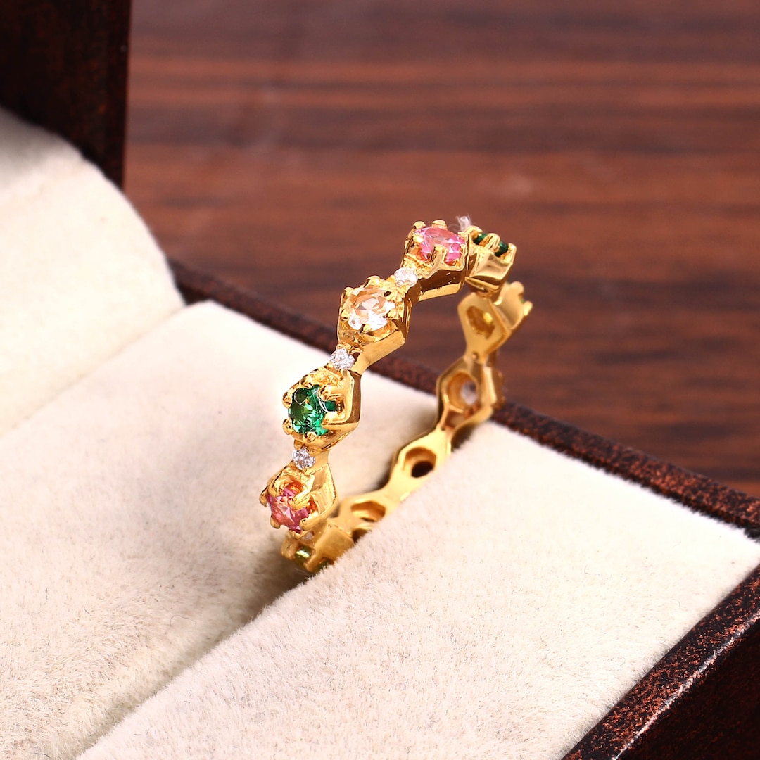Womens Wedding Multi Stone Band Girls Tourmaline Stacking Ring Female ...