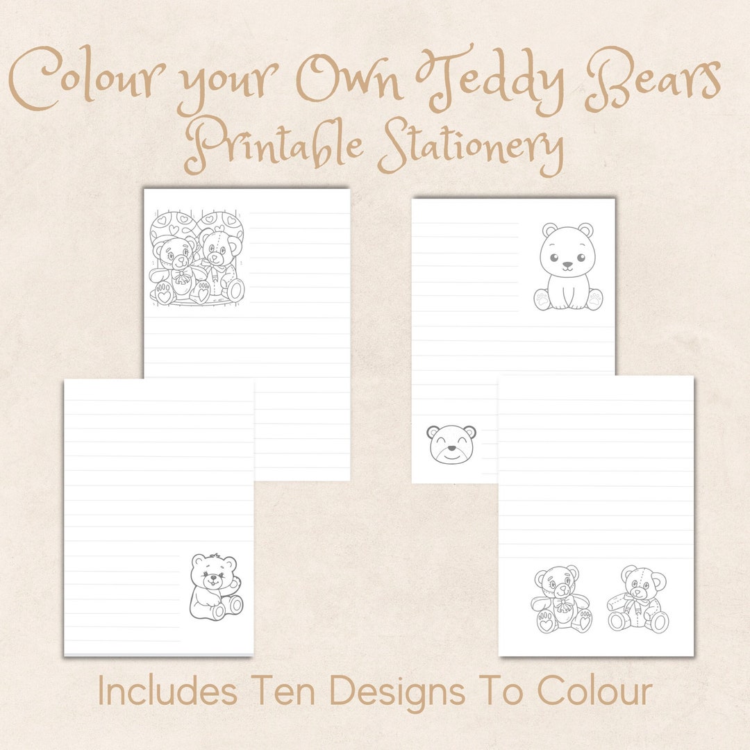 Color Your Own Teddy Bears Stationery | Letter Writing Paper | Journal ...