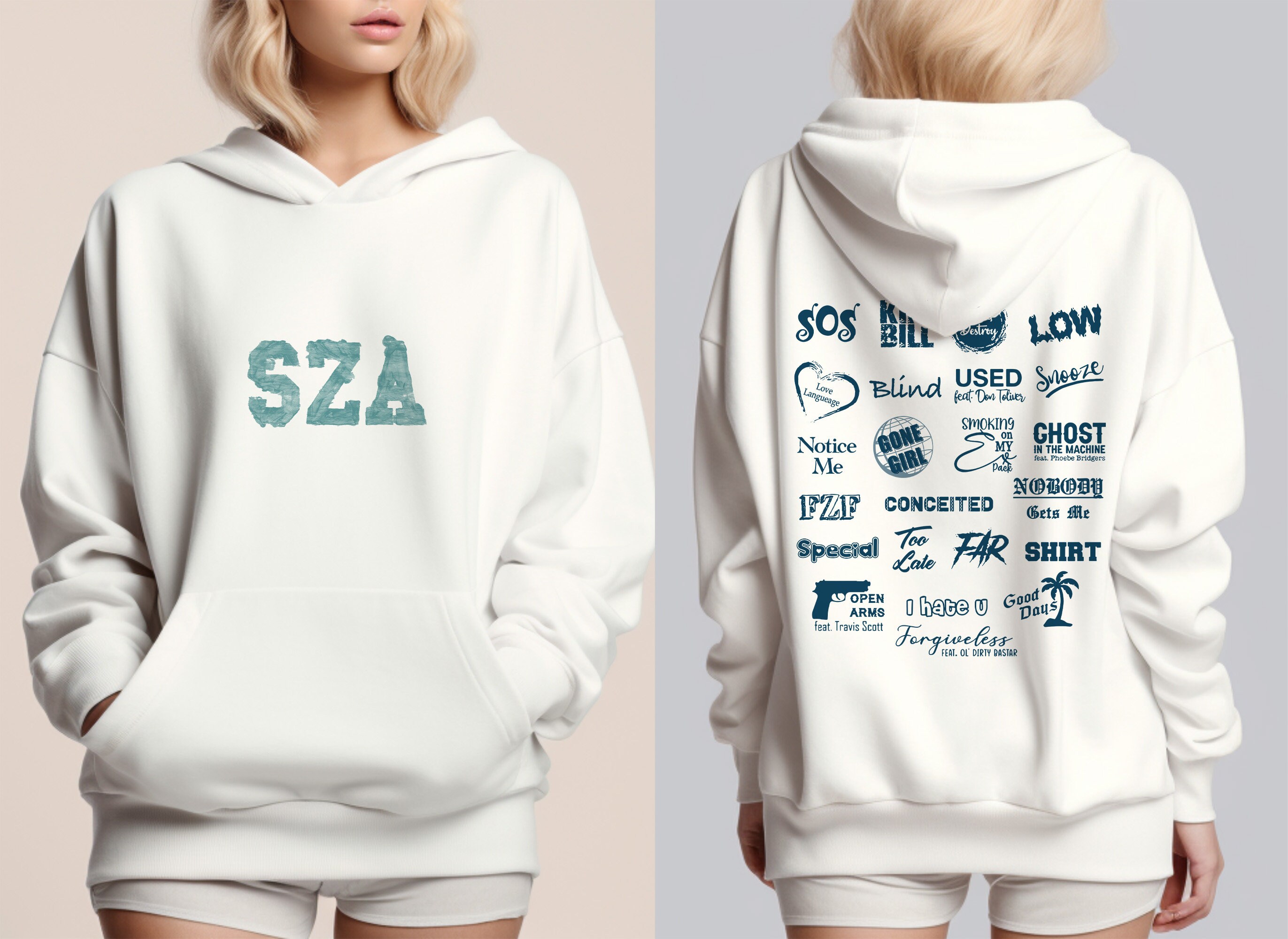 SZA SOS Hoodie, Good Days Custom Back Print, Brown, Black, Grey sold by ...