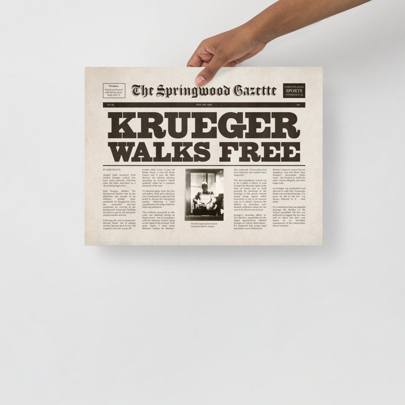 Freddy Krueger / A Nightmare on Elm Street Mock up Newspaper Poster 30 ...