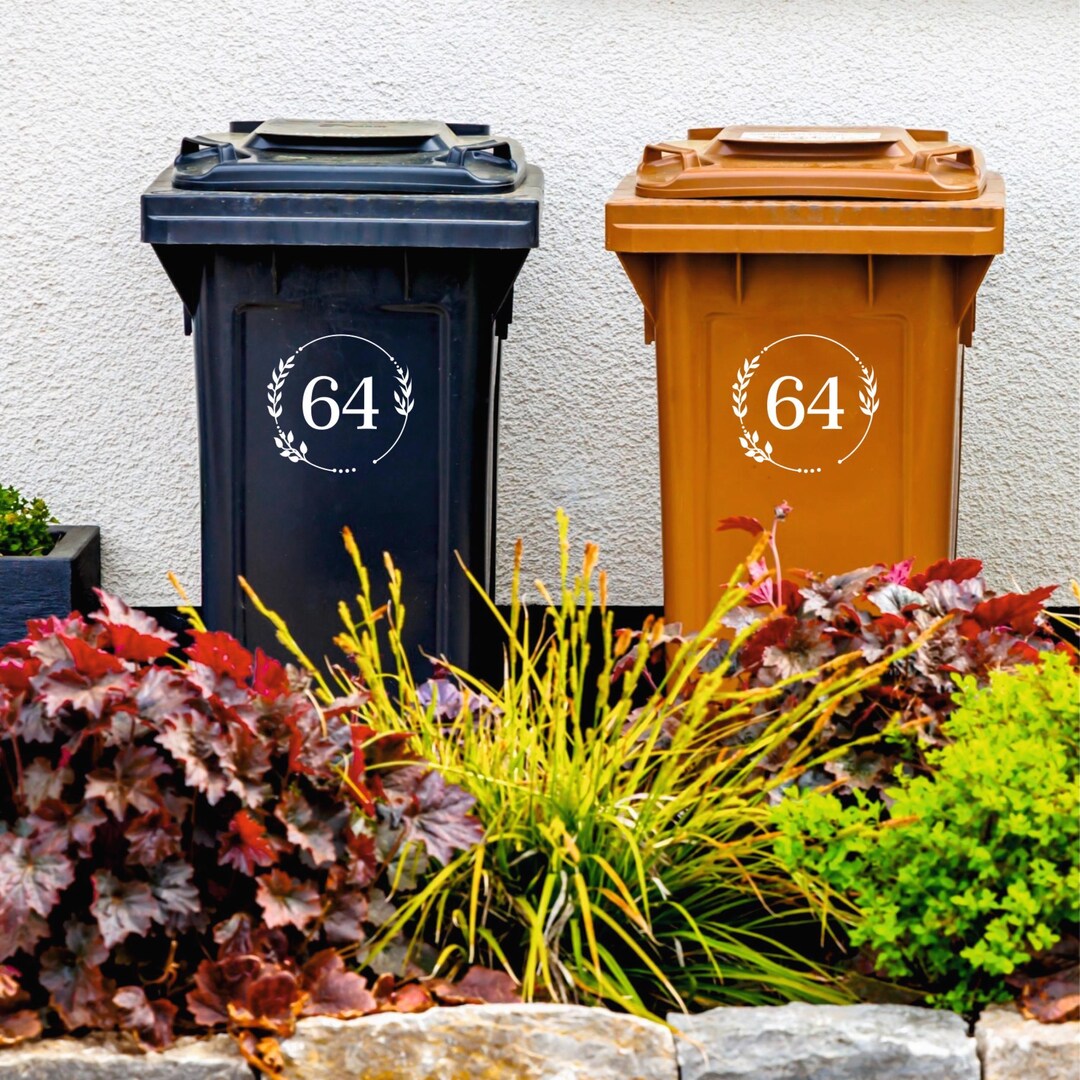 Floral Bin Sticker: Custom House Number Vinyl Decal for Home ...