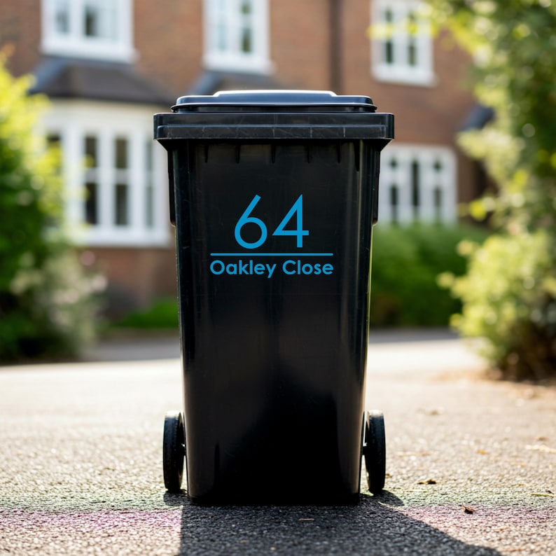 Personalised Wheelie Bin Stickers | House Number & Address Vinyl Decal ...