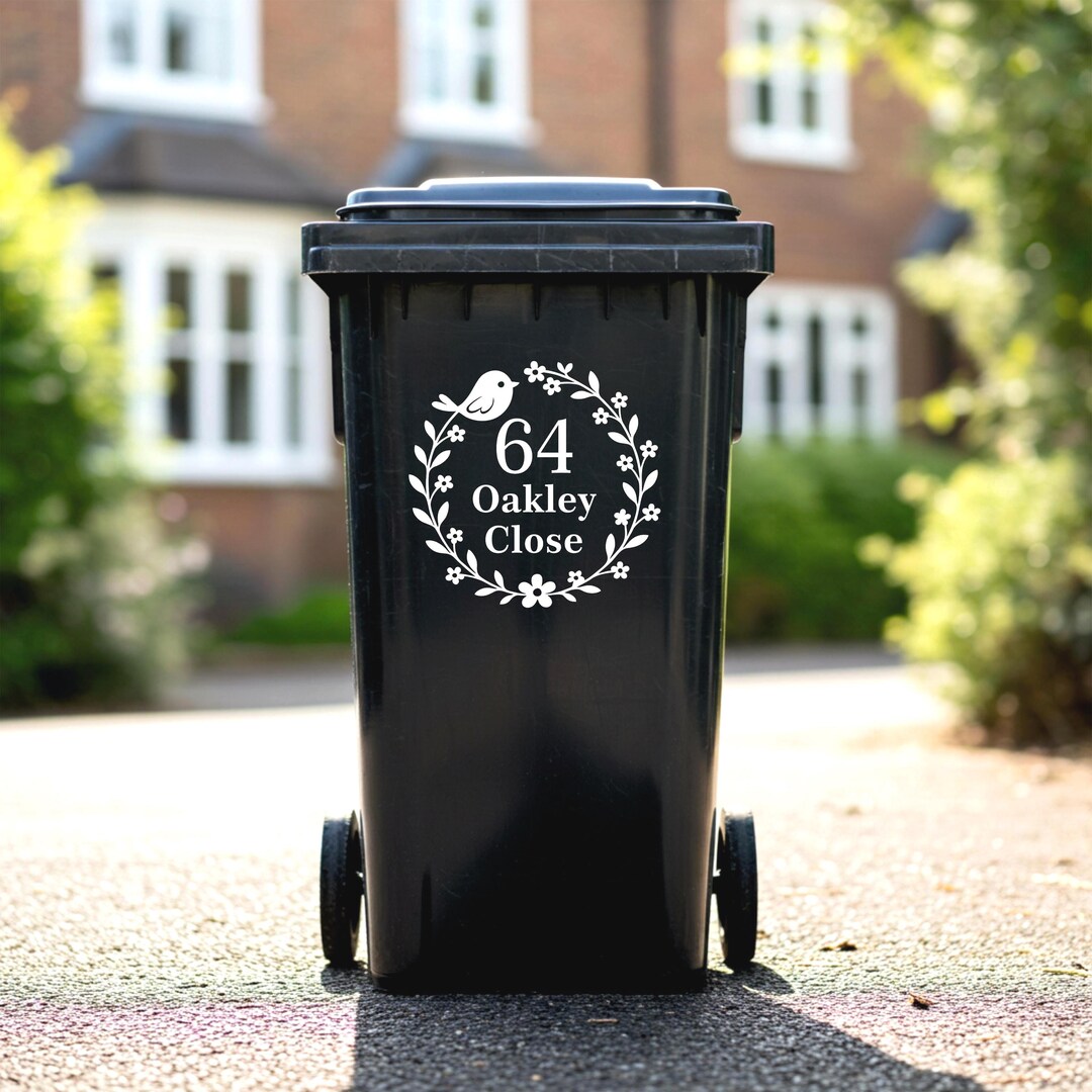 Custom Wheelie Bin Stickers | House Number & Address Floral Decals ...