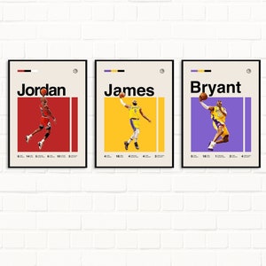 Jordan Bryant James Poster NBA GOATS, NBA Art Print, Nba Wall Art, Mid ...