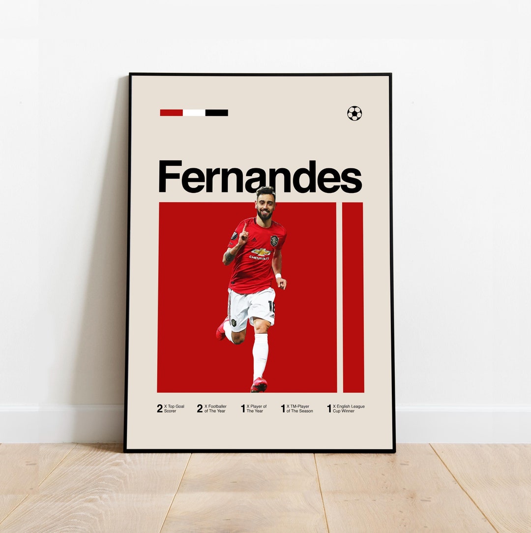 Bruno Fernandes Poster - Minimalist Mid Century Modern Football Art ...