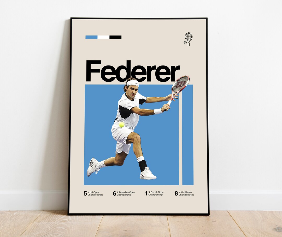 Roger Federer Poster Tennis Art Print, Federer Print, Tennis Fans, Mid ...