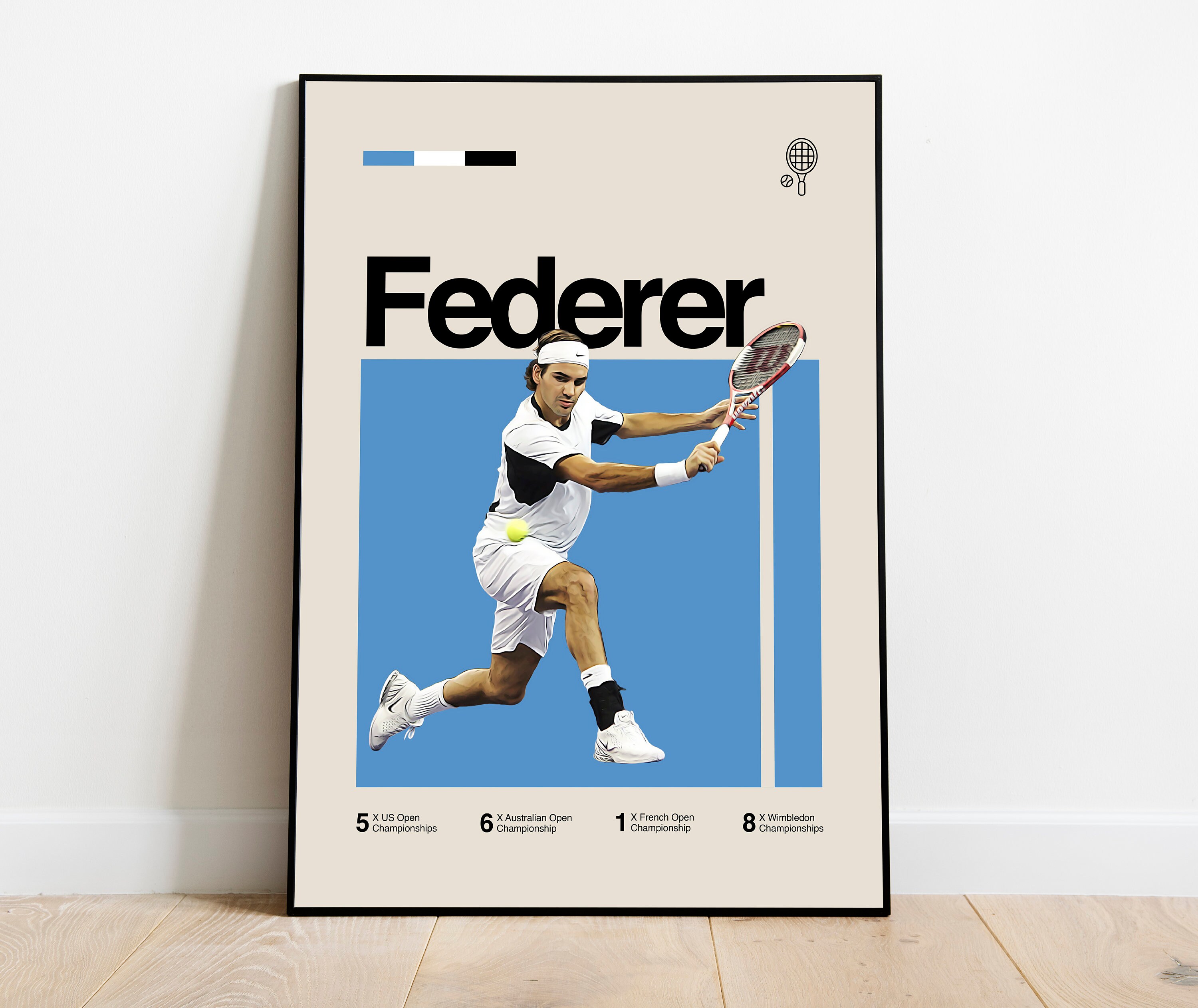 Roger Federer Poster Tennis Art Print, Federer Print, Tennis Fans, Mid ...