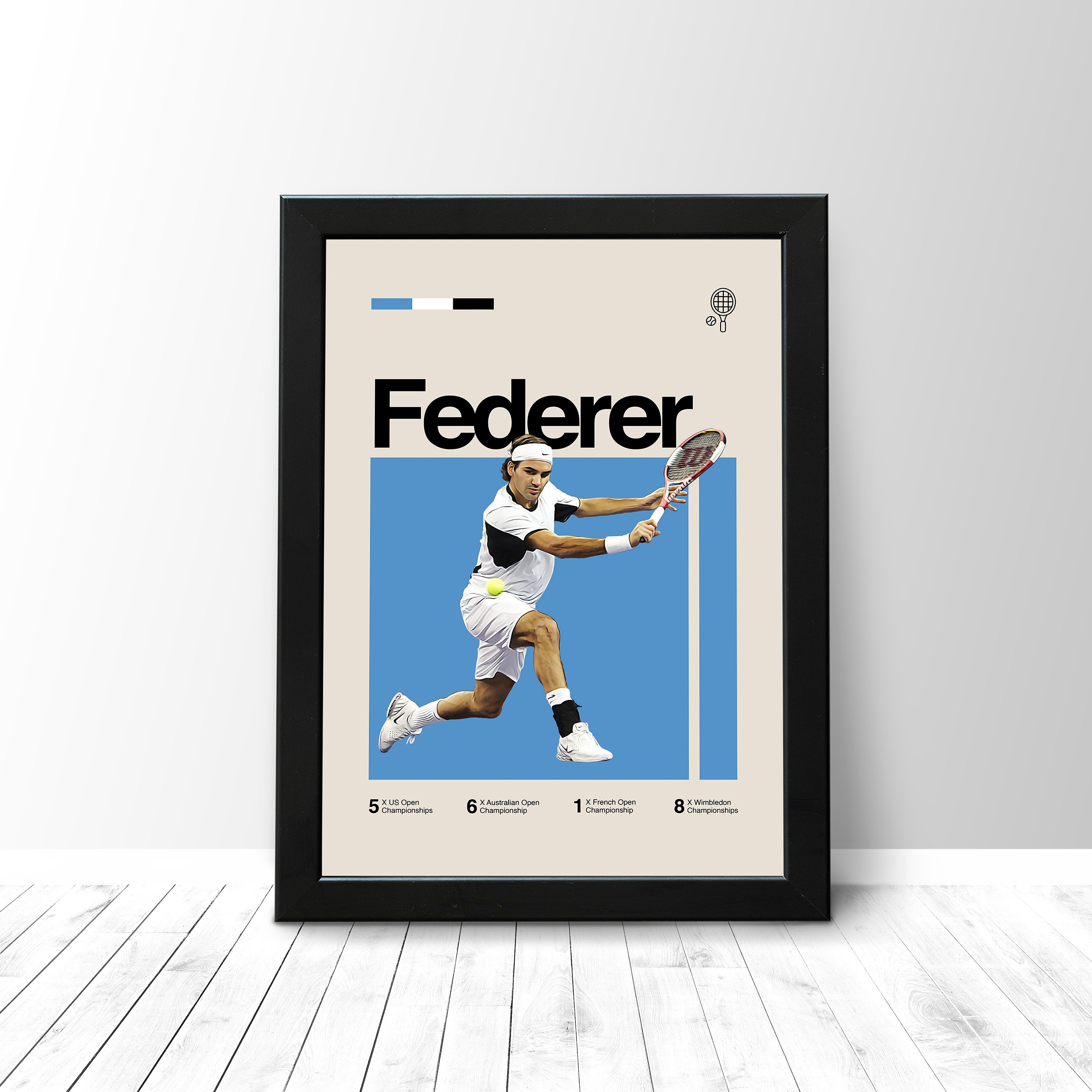 Roger Federer Poster Tennis Art Print, Federer Print, Tennis Fans, Mid ...