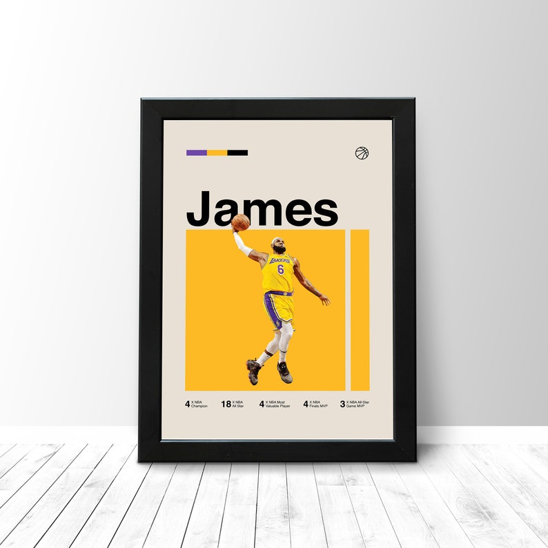 Lebron James Inspired Poster, NBA Art Print, La Lakers Wall Art, Mid ...